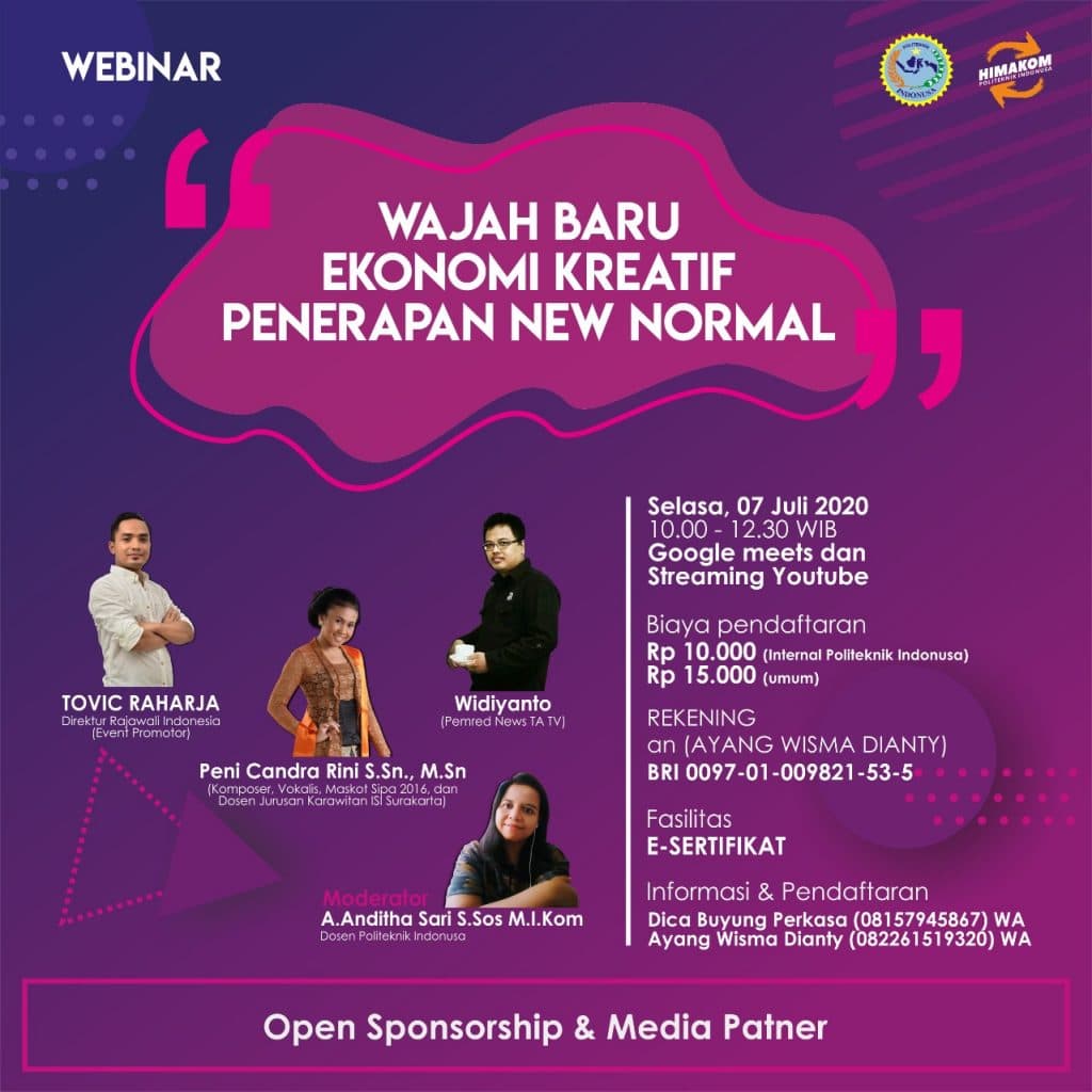 Wajah Baru Ekonomi Kreatif Penerapan New Normal | Politeknik Indonusa ...
